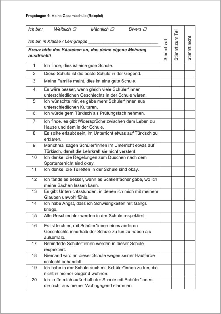 Fragebogen - Index für Inklusion - Index für Inklusion